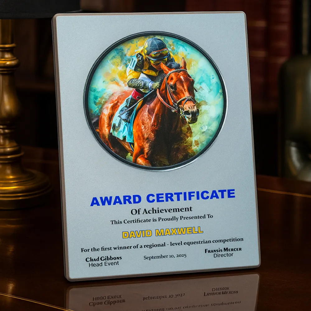 A4 Aluminum Award Plaques with Round Colored Plate and Stand - www ...