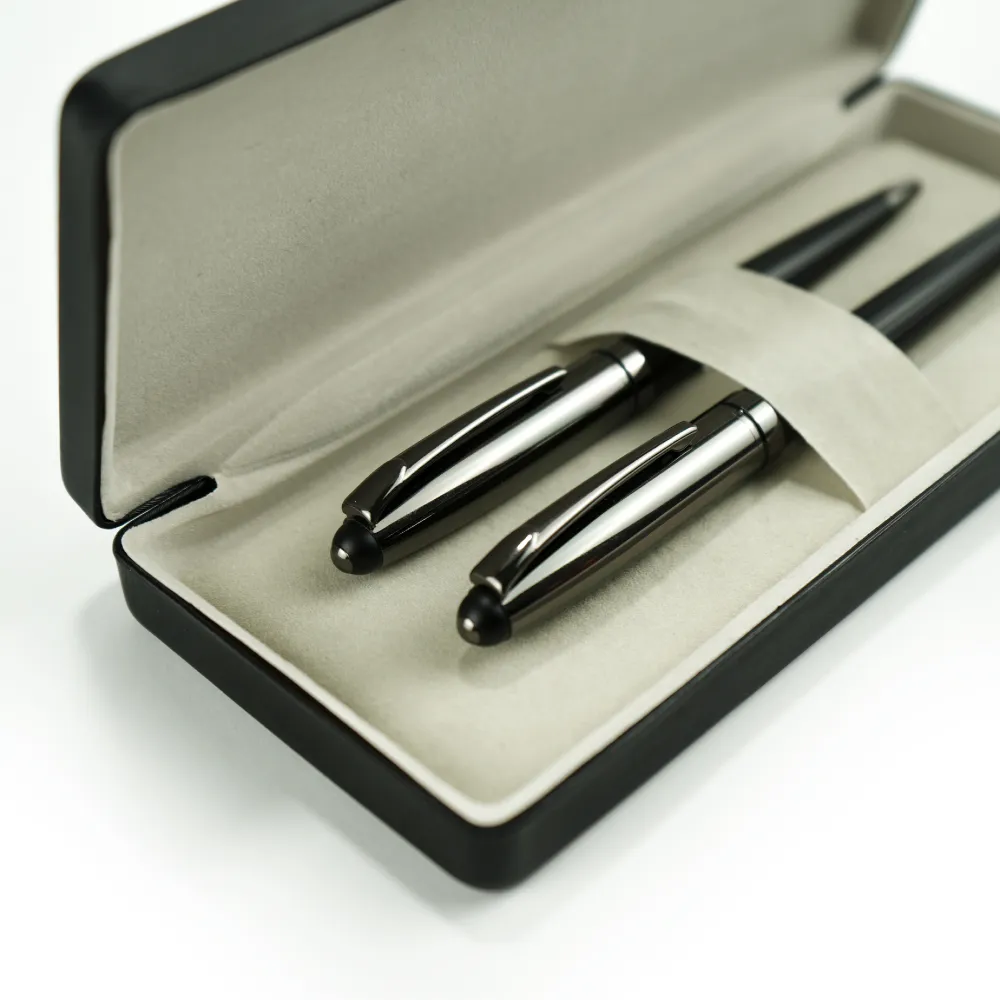 Black Metal Pen Set with Matte & Glossy Finish in PU Leather Box - www ...