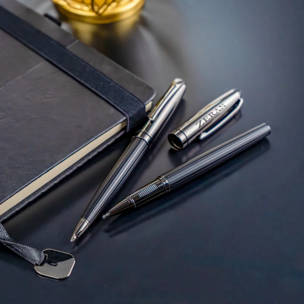 Black Metal Pen Set with Matte & Glossy Finish in PU Leather Box - www ...